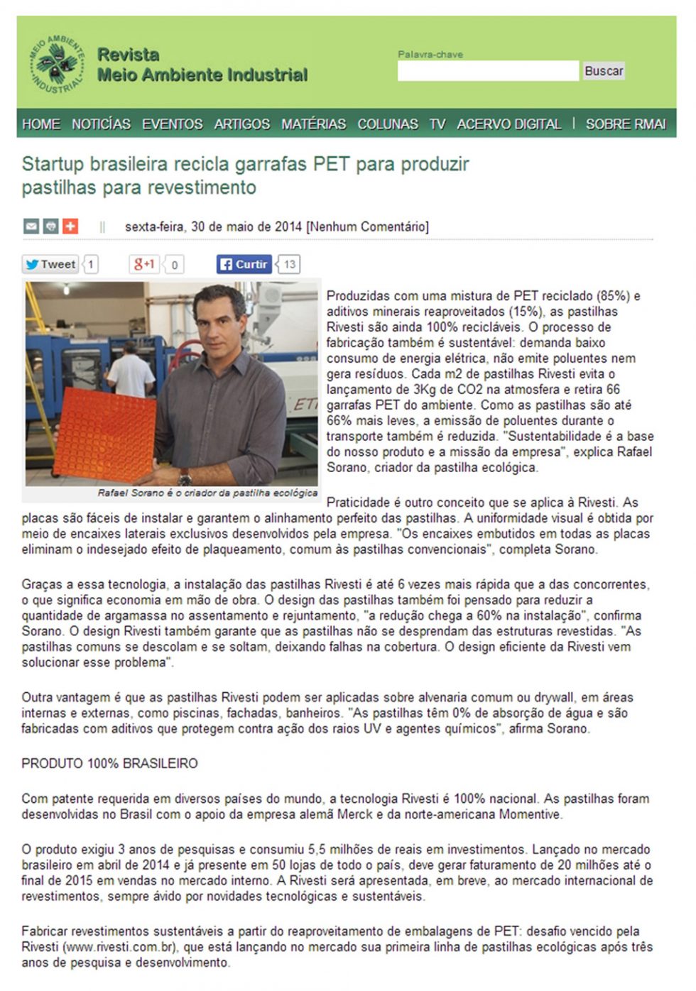 Revista Meio Ambiente Industrial | Pastilhas Rivesti